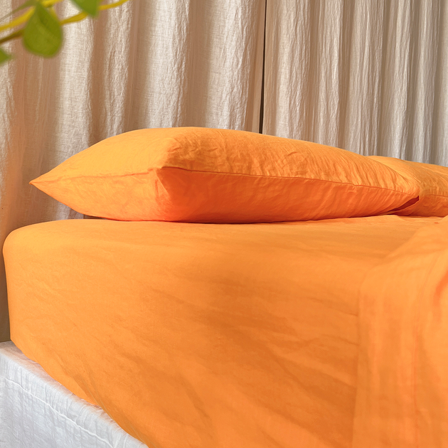 Orange Linen Fitted Sheet | 100% Pure Linen Fitted Bed Sheets | Linen ...