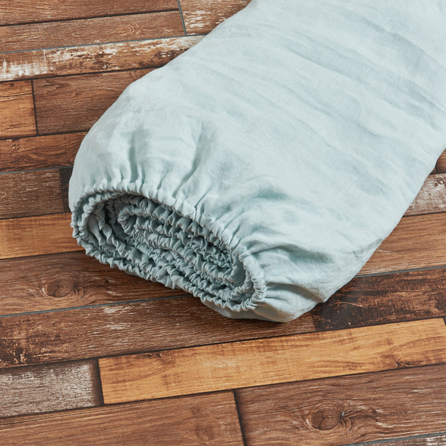 Icy Blue Fitted Linen Sheet | 100% Pure Linen Fitted Bed Sheets | Line