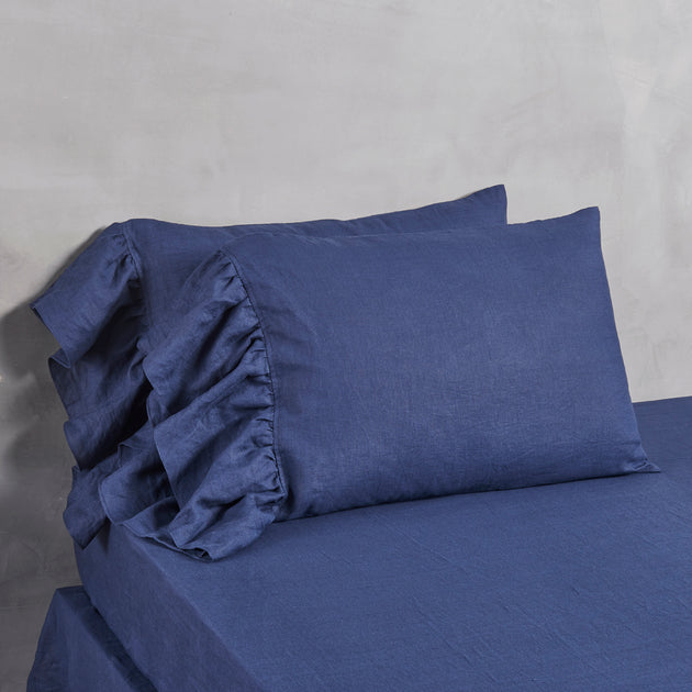 Side Ruffles Romantic Linen Pillowcases | 100% Pure Optic white Linen