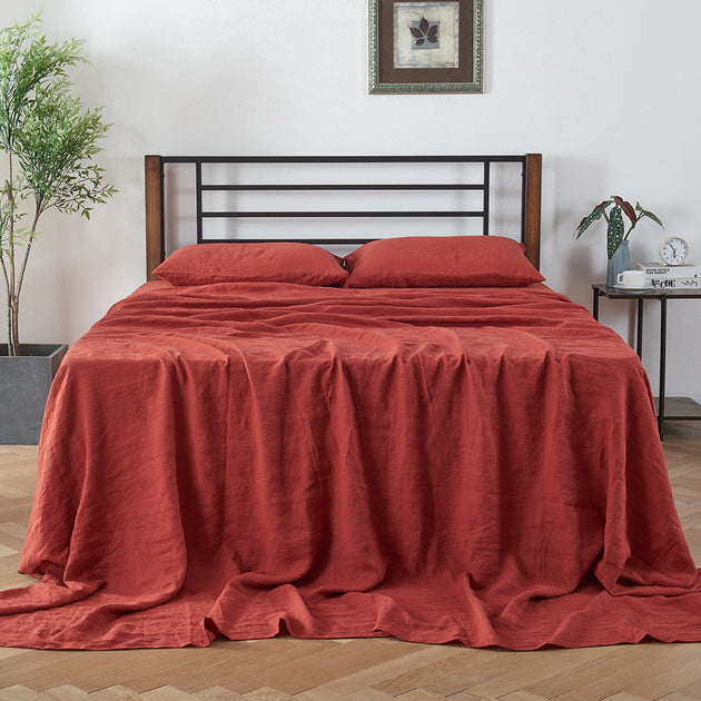 Order your new Bedding set in earthly BRICK linen colour today!